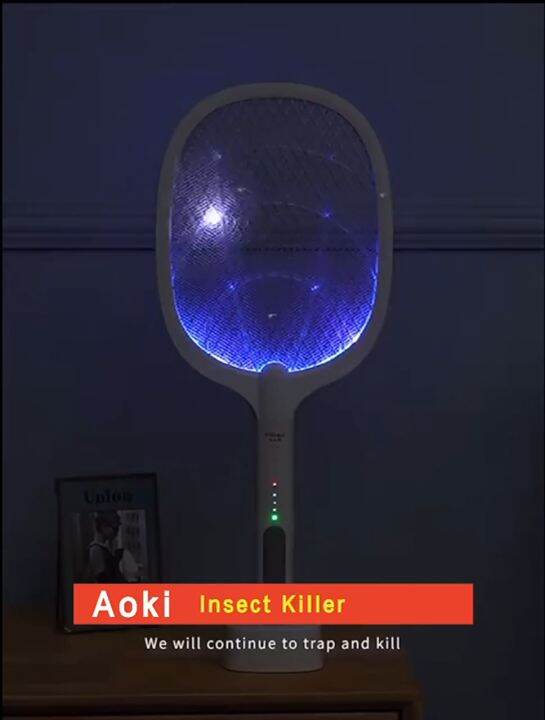 Raket Nyamuk Cas Otomatis AOKI AK-881S Raket Nyamuk LED Ungu Insect ...