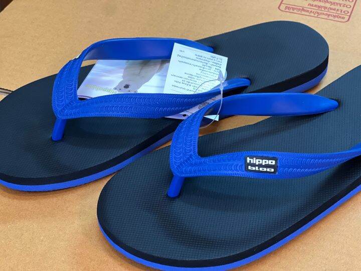 รองเท้าแตะหูหนีบ Hippobloo Black -Deep Blu ผลิตจากยางธรรมชาติ100% สี ดำ หูน้ำเงิน | Lazada.co.th