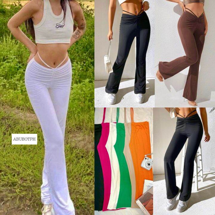 MARIKO Sexy Curve Ruched Drawstring Flare Pants | Lazada PH
