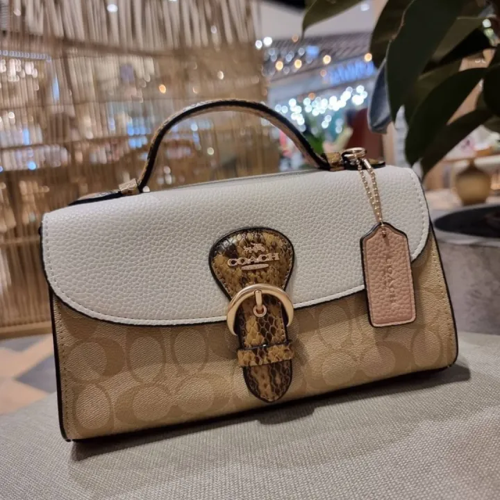 COACH CA427 KLEO TOP HANDLE IN BLOCKED SIGNATURE CANVASแบรนด์แท้💯%Outletถ่ายจากสินค้าจริง ...