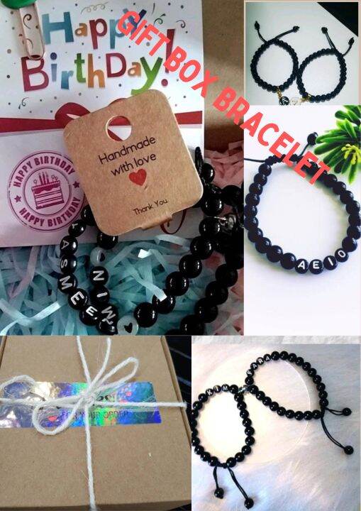 Suprise Box Gelang Nama Couple|Gelang Nama Tangan Tali Hitam|Gelang ...