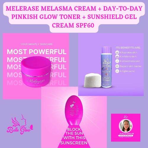 MELERASE MELASMA CREAM COMBO WITH DAY-TO-DAY PINKISH GLOW TONER & PREMIUM SUNSHIELD GEL CREAM ...