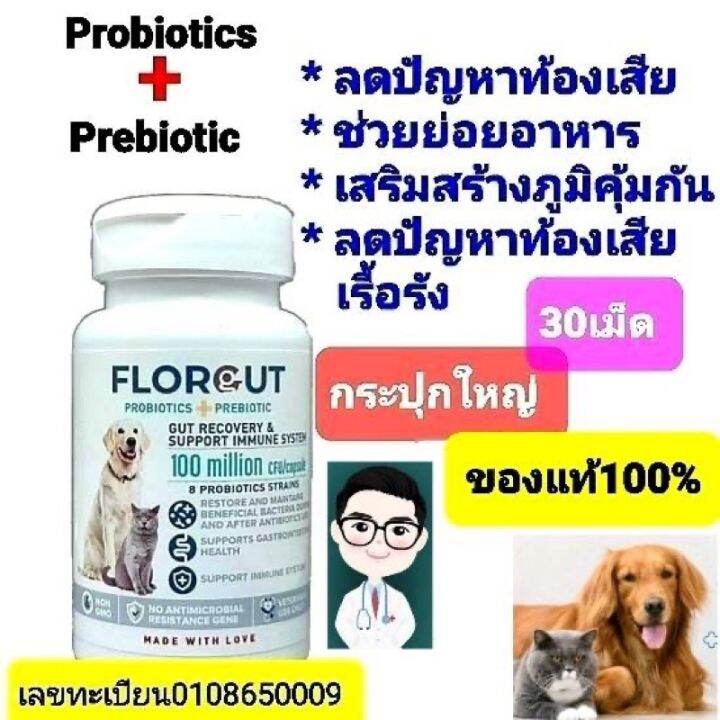 Prebiotic+probiotic florgutลดปัญหาทัองเสียในสุนัขแมว30เม็ด | Lazada.co.th