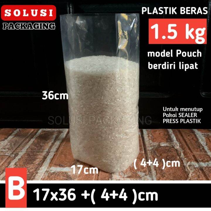 PLASTIK BERAS 1,5 KG PLASTIK LIPAT BERDIRI 17X36 CM PLASTIK SNACK KUE | Lazada Indonesia
