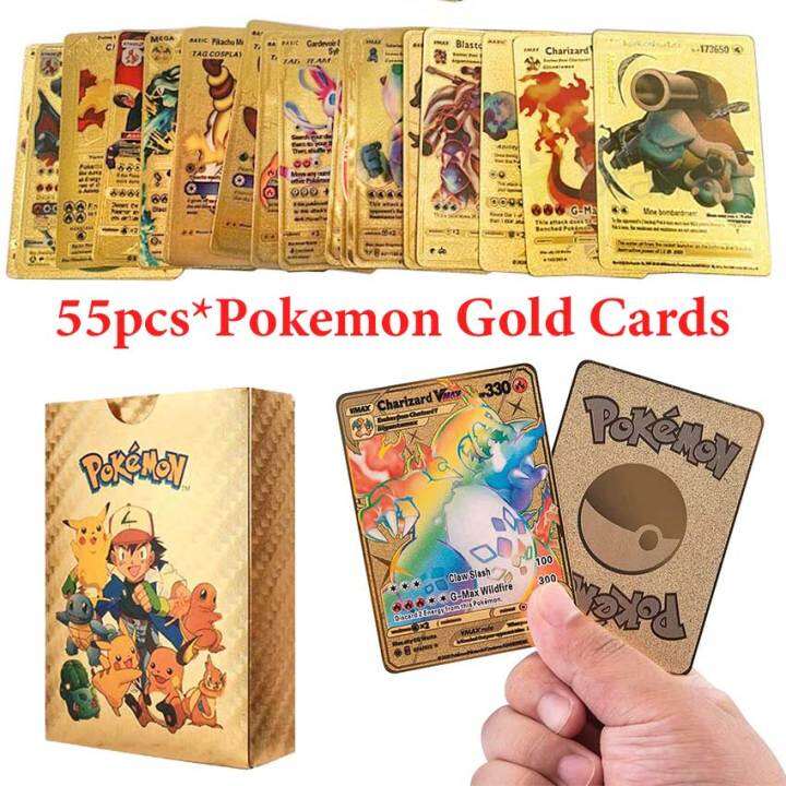 55Pcs/Box NEW Pokemon Gold Cards English Version Pokemon Card Metal ...