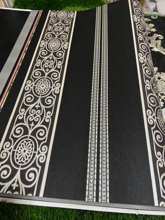 Wallpaper Dinding Garis Hitam Ornamen Silver Klasik Mewah Elegan ...