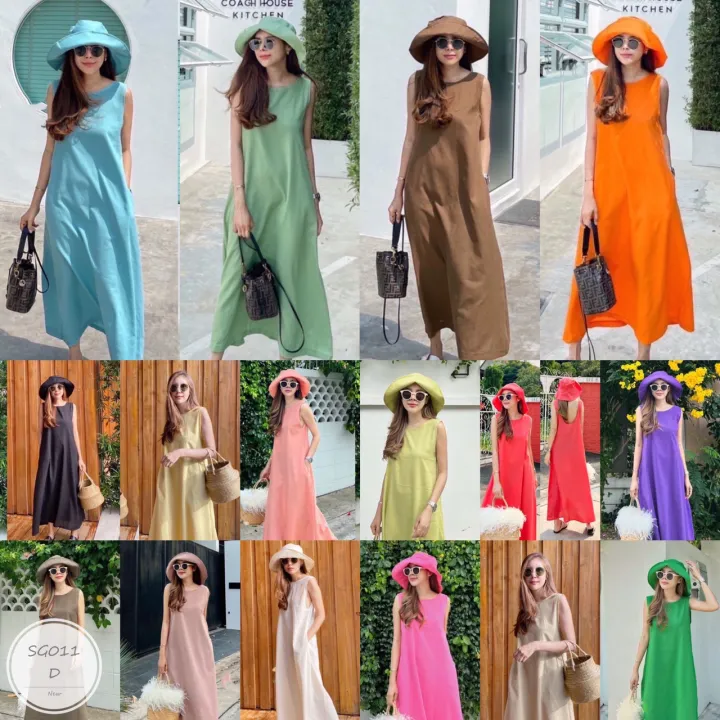 ES011 New Arrival Linin rose dress New !!! Maxi Dress เดรสยาว เว้าหลัง แขนกุด มีกระเป๋าข้างสอง ...