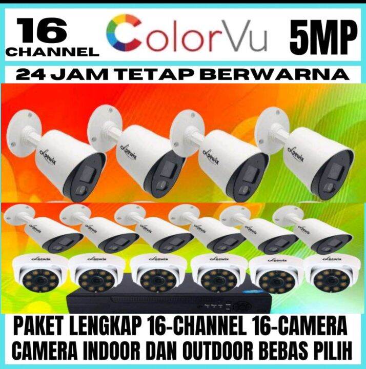PAKET CCTV COLORVU SIANG MALAM BERWARNA 16 CHANNEL 6 CAMERA 5MP ...