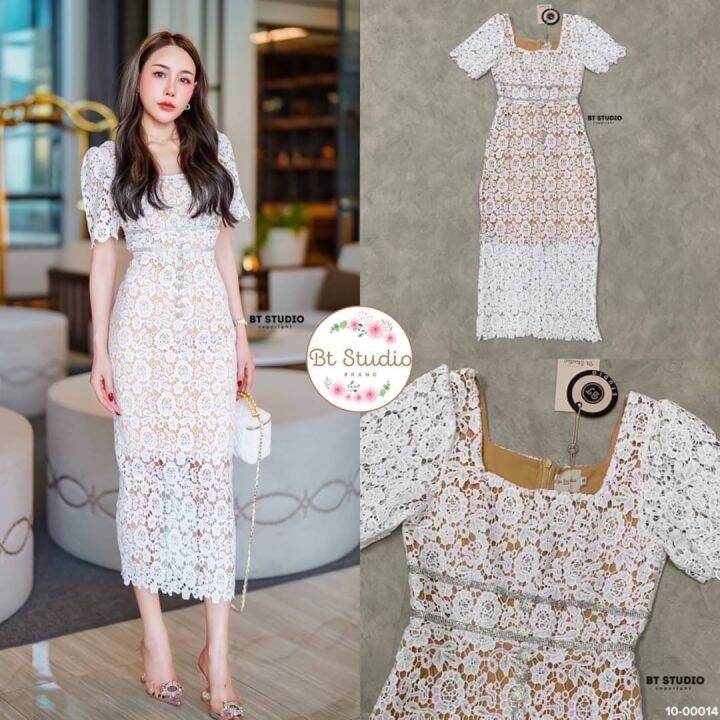 BT03 10-00014 เดรสลูกไม้สไตล์คุณหนู ป้าย bt | Lazada.co.th