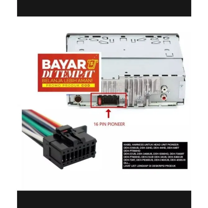 Kabel Soket PNP 16 PIN untuk Head Unit Pioneer Seri DEH dan DXT Tape ...