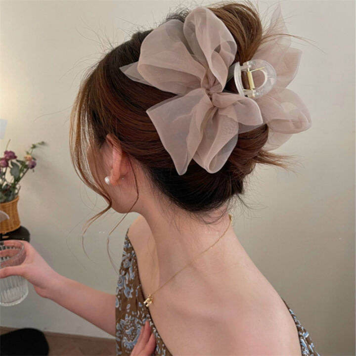 New Mesh Bow Grip Clip Female Ponytail Braid Hair Claw Clip Elegant ...