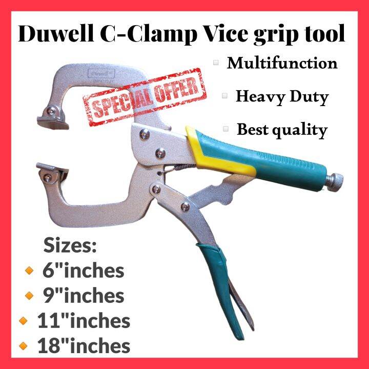 Duwell C-Clamp Vice Grip Tool Heavy Duty Multifunctional Sizes:6",9",11 ...