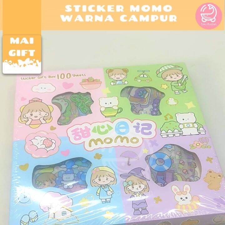 Mai Gift Box Set Sticker Transparan Gambar Kartun Momo Korea 100 Pcs ...