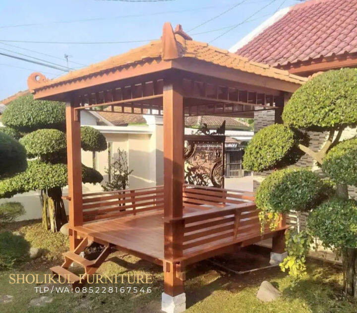 Gazebo Taman Minimalis 2,5 x 2,5 kayu jati | atap sirap genting tanah ...