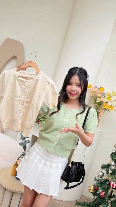 CL-031 เสื้อครอป แขนสั้นกระดุม แฟชั่นสไตล์เกาหลี | Lazada.co.th