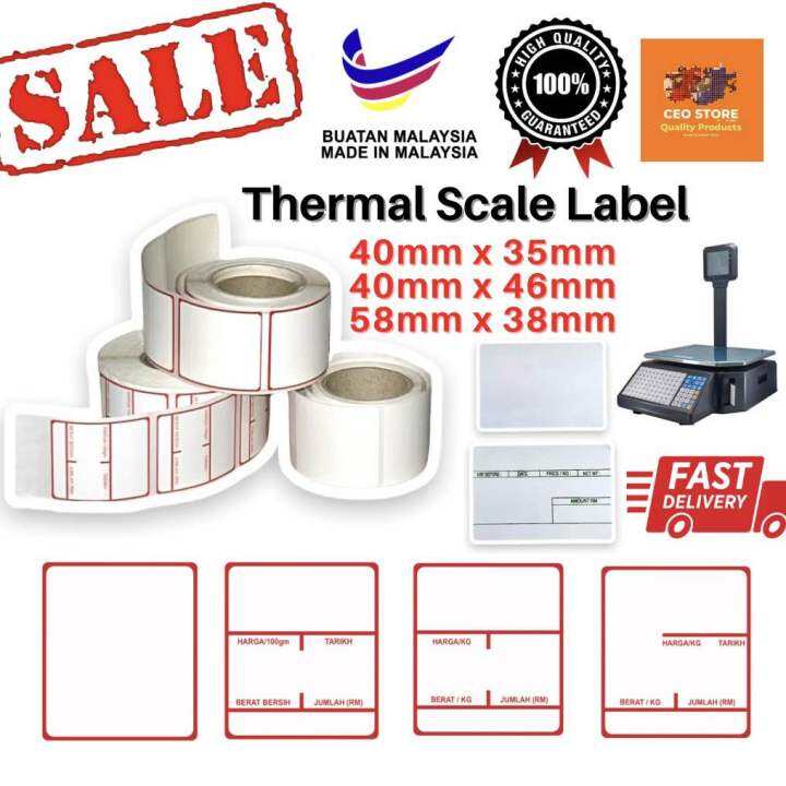 Thermal Scale Label Sticker Timbang Sticker 40mm x 46mm 58mm x 38mm 600pcs per roll Penimbang ...