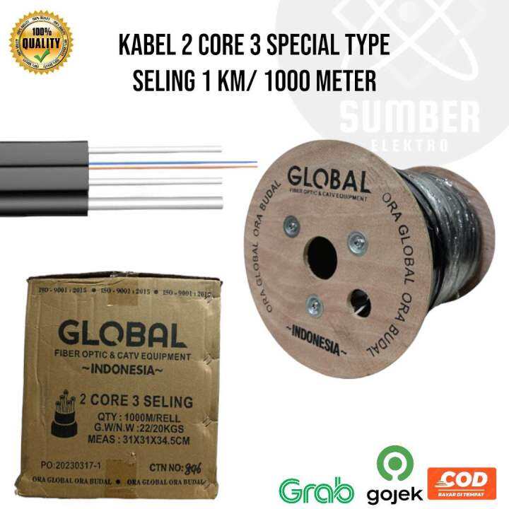 GLOBAL KABEL FIBER OPTIC 2 CORE 3 SELING 1 KM | FO DROPCORE CABLE FIBER OPTIC 2 CORE 3 SELING ...
