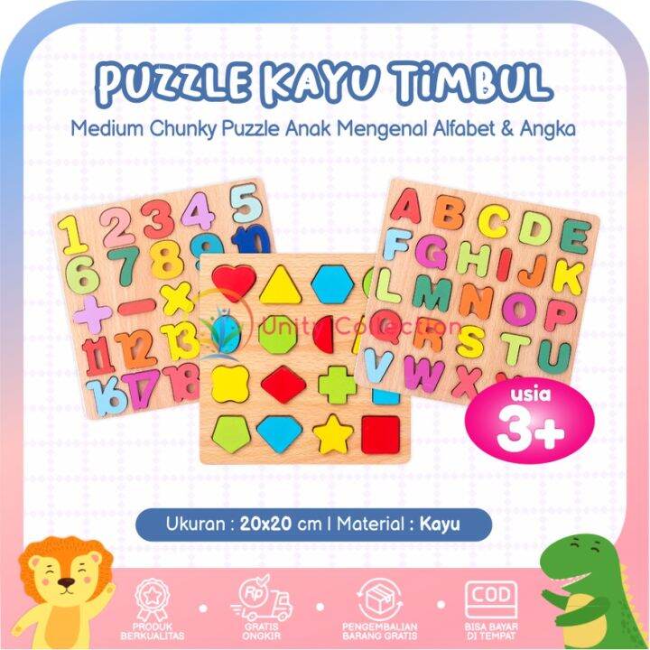 Puzzle Chunky Ukuran Medium 20x20cm Angka, Huruf Besar Mainan Puzzle ...