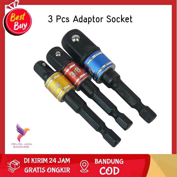 Adaptor Socket Hex Kunci Shock Ke Mesin Bor Impact Square 1/4" 3/8" 1/2 ...