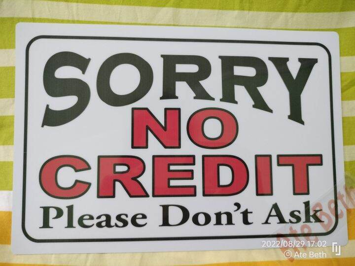 Sorry No Credit Signage PVC Plastic (Like ID) 7.8x11 inches. For Gates ...