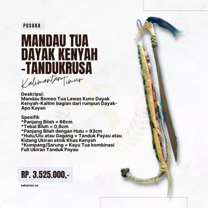 Pusaka Pedang Parang Mandau Tua Kuno Langka Ori Asli Antik Lawas Tanduk ...