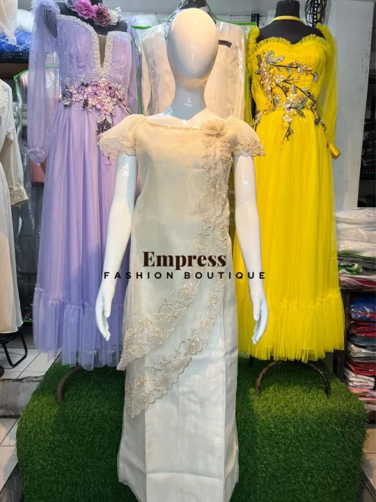 Long Gown Pina Cloth w/ Overlap Embroidery Design ( Pangninang & Mother ...