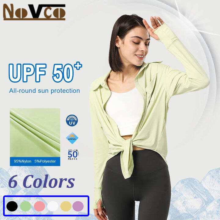 Novco เสื้อโยคะแขนยาว UPF 50สำหรับผู้หญิงใส่ในฤดูร้อนเสื้อผ้าป้องกัน ...