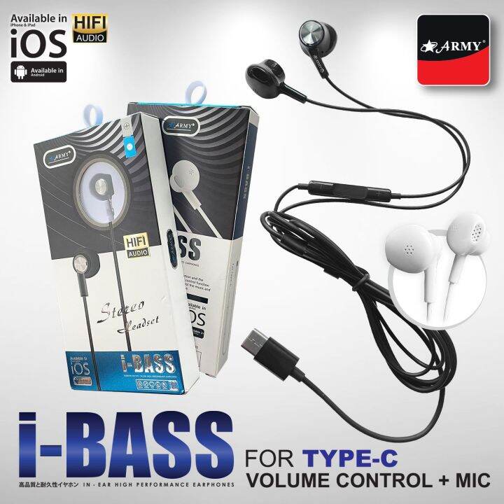 HEADSET ARMY i - BASS COLOKAN TYPE C VOLUME CONTROL + MIC FOR TYPE - C ...