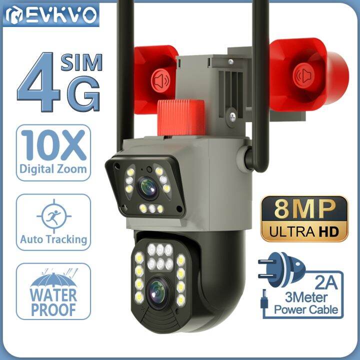 EVKVO 4K 8MP Dual Lens 4G SIM Card PTZ WiFi Camera AI Humanoid ...