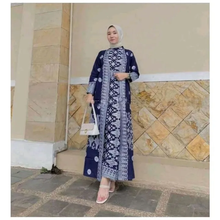 Gamis Batik Songket Palembang Maron Navy Dress Jumbo Couple Pasangan ...