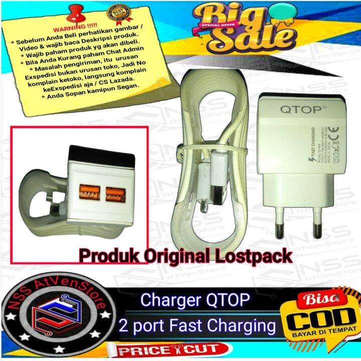 Charger 2 port Merk QTOP Original Fast Charging, Lostpack | Lazada ...