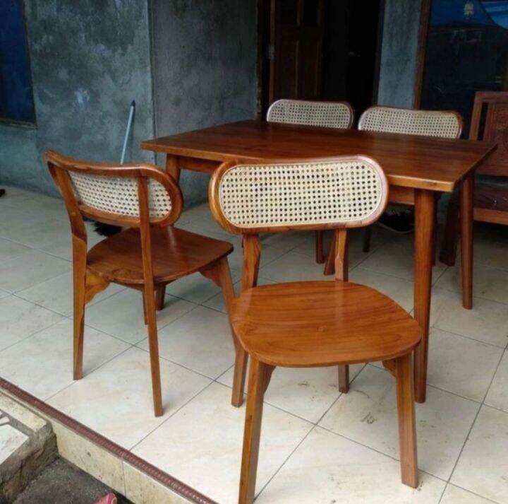 Satu Set Meja Kursi Makan Rotan - Kursi Kacang Cafe Resto - Meja Makan Minimalis | Lazada Indonesia