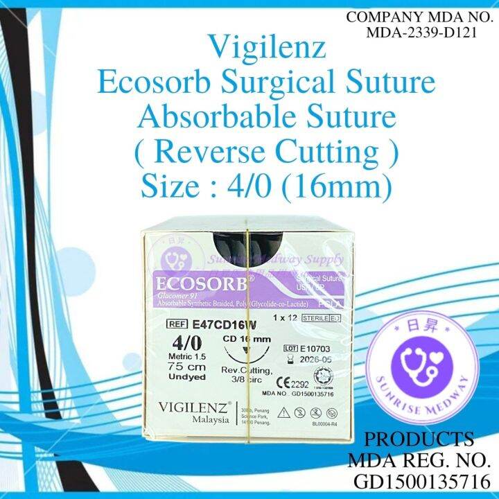 Vigilenz Ecosorb Surgical Suture, Absorbable Suture, 12pcs /box, Size:4 ...