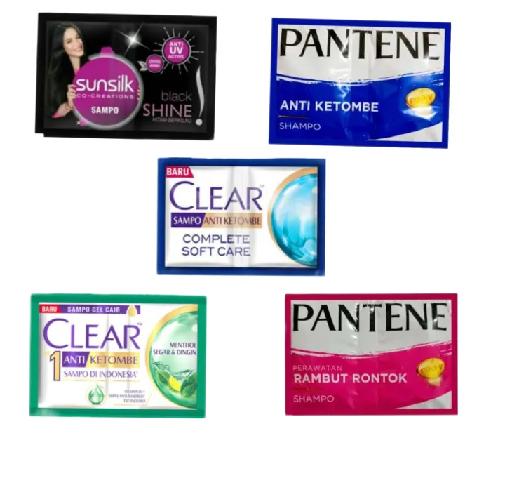 Shampoo double sachet clear, Sunsilk, pantene 1 Renteng 12 sachet netto ...