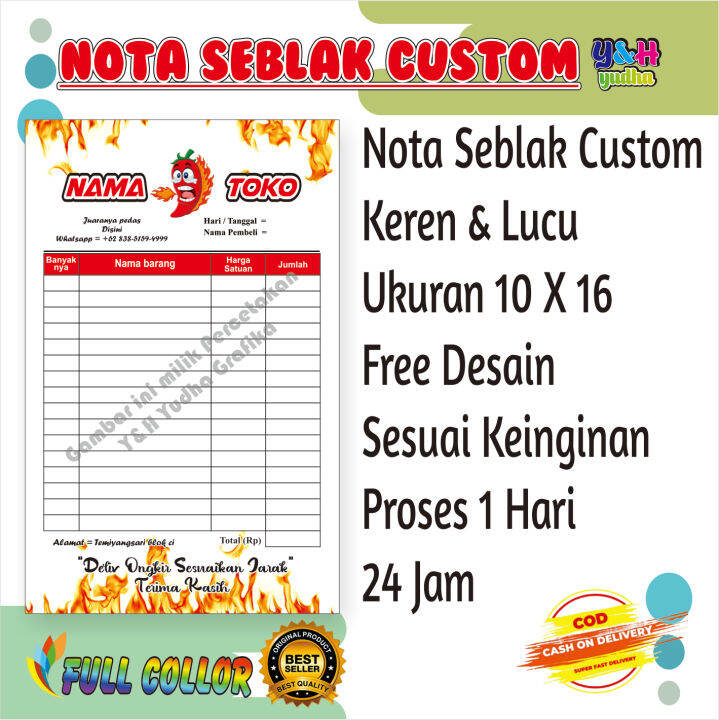 NOTA SEBLAK 1/4 (1PLY) ISI 50 LEMBAR BISA COSTUM PAKAI NAMA WARUNG ...