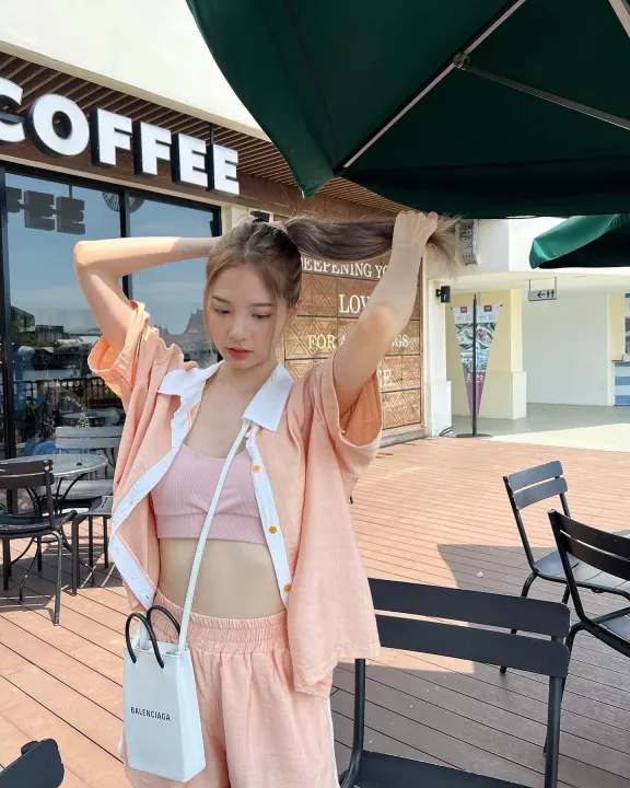 Vacay set 3 ชิ้น ชุดเซ็ต เสื้อเชิ้ต+เสื้อกล้ามCROP+กางเกงขาสั้น พร้อม ...