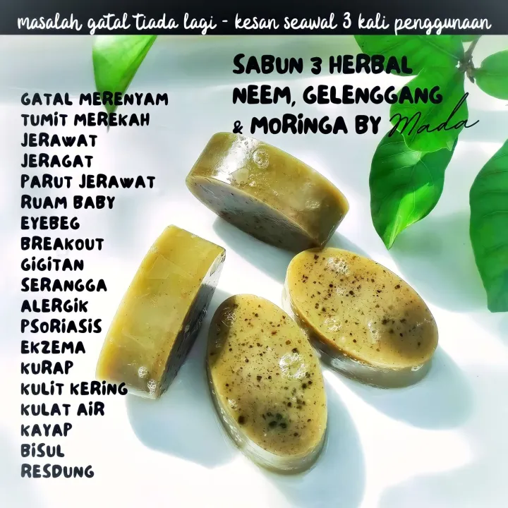 Sabun gatal 3 Herbal Neem Gelenggang Moringua untuk gatal kulit jerawat ...