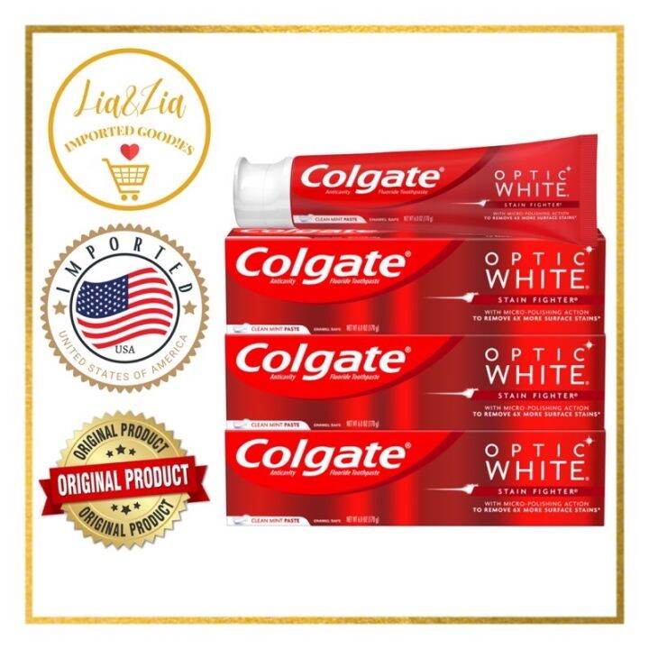 Colgate Optic White Stain Fighter Teeth Whitening Toothpaste, Clean ...