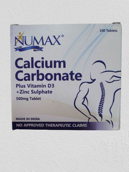 Numax Calcium Carbonate 500mg Plus Vitamin D3 + Zinc Sulphate 100's ...