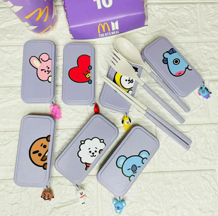 BT21 BTS Purple Cute Spoon Fork & Chopstic Set | Lazada PH