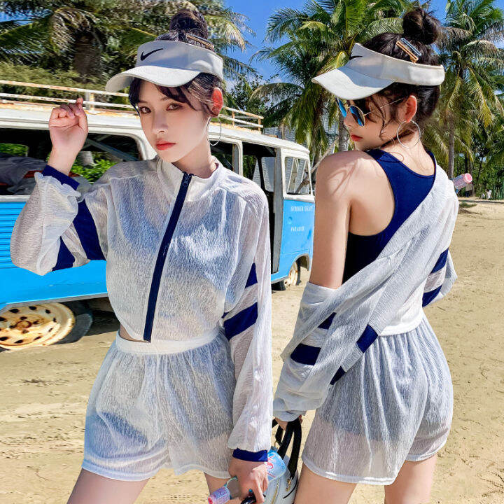 Luoke กีฬาผู้หญิงที่เดินทางมาพักผ่อนชุดว่ายน้ำแยกสี่ชิ้นชุดครอบคลุม ...