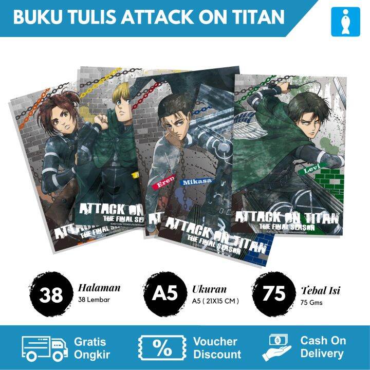 BUKU TULIS SEKOLAH ANIME ATTACK ON TITAN 38 LEMBAR 1 PAK ISI 5 BUKU ... BUKU TULIS SEKOLAH ANIME ATTACK ON TITAN 38 LEMBAR 1 PAK ISI 5 BUKU ...