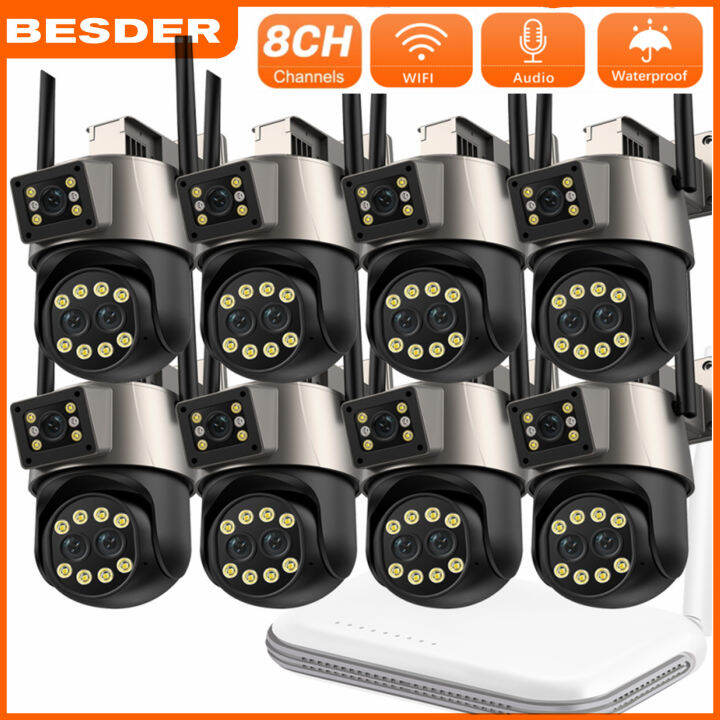 BESDER 8CH Mini NVR 8MP IP CCTV Camera Three Lens Dual Screen WiFi ...