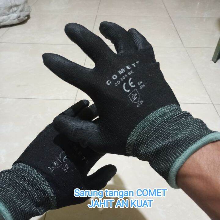 Sarung tangan kerja safety palm fit pu glove hitam merk comet shima ...