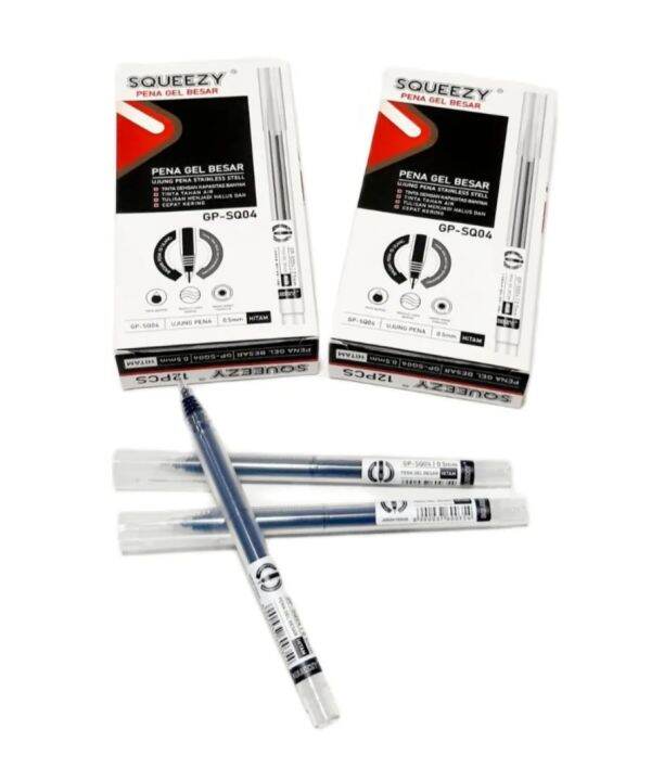 Pulpen Gel SQUEEZY/ Pena Gel 0.5mm Tinta Hitam 1 Pak isi 12 Pcs (GP ...