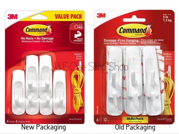 3M Command Medium Utility Hooks (6 Hooks & 6 Medium Strips) | Lazada PH