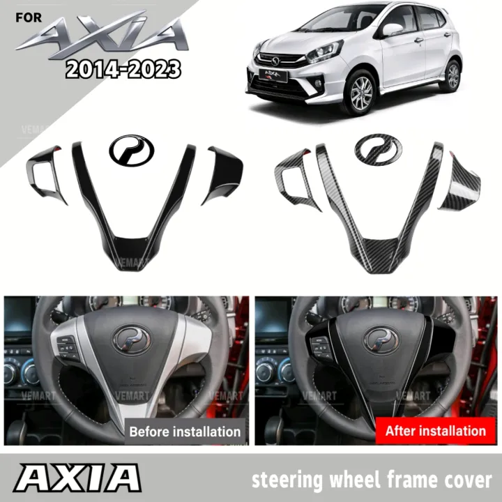 Vemart perodua axia carbon fiber steering wheel frame cover accessories ...