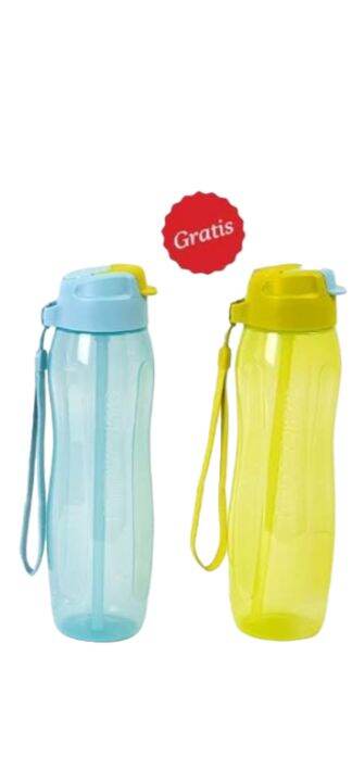 botol minum tupperware eco straw 750ml 2pcs warna biru dan hijau ...