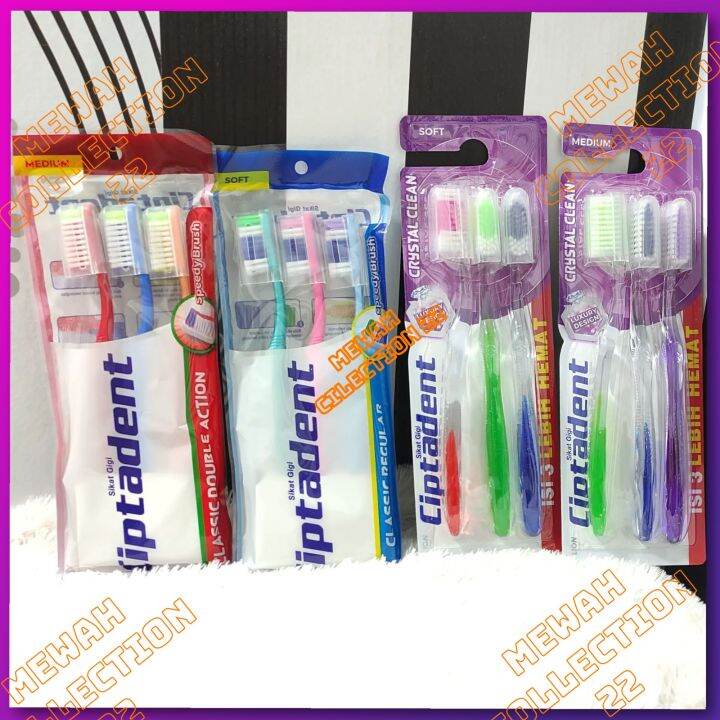Sikat Gigi Ciptadent Isi 3 Classic Double Action Regular Soft Crystal ...