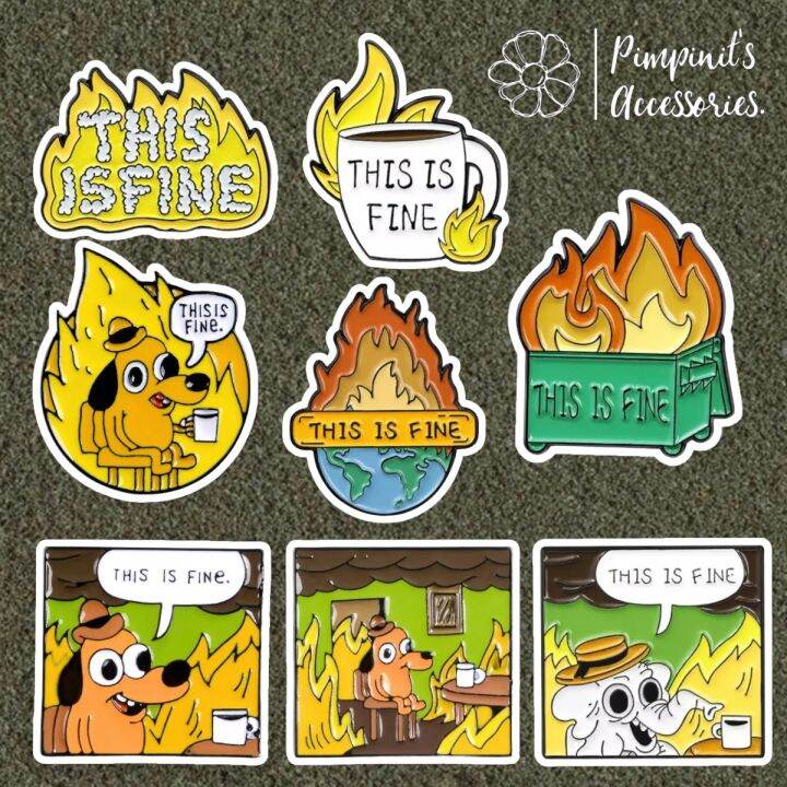 🇹🇭 พร้อมส่ง : 🐶 เข็มกลัดเซ็ทตัวการ์ตูนหมา This is Fine | Dog Comic ...